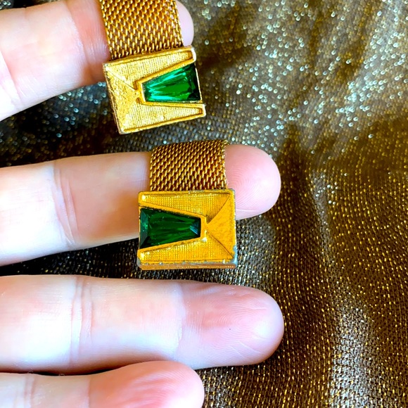 Accessories | Vtg Gold Tone Emerald Green Mesh Cuff Links | Poshmark
